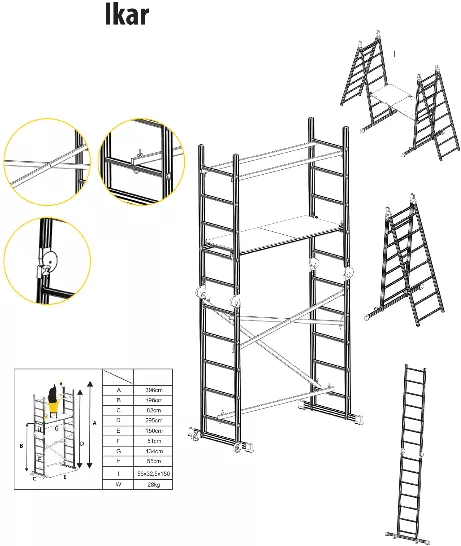 Schela mobila profesionala aluminiu IKAR 295x134x55 cm inaltime de ...