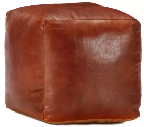 Taburet cafeniu 40x40x40 cm piele naturala de capra