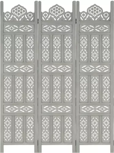 Paravan camera sculptat manual 3 panouri gri 120x165 cm mango 285321 ...