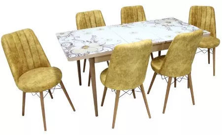 Set masa extensibila Dalia cu 6 scaune Apollo Galben la CEL.ro