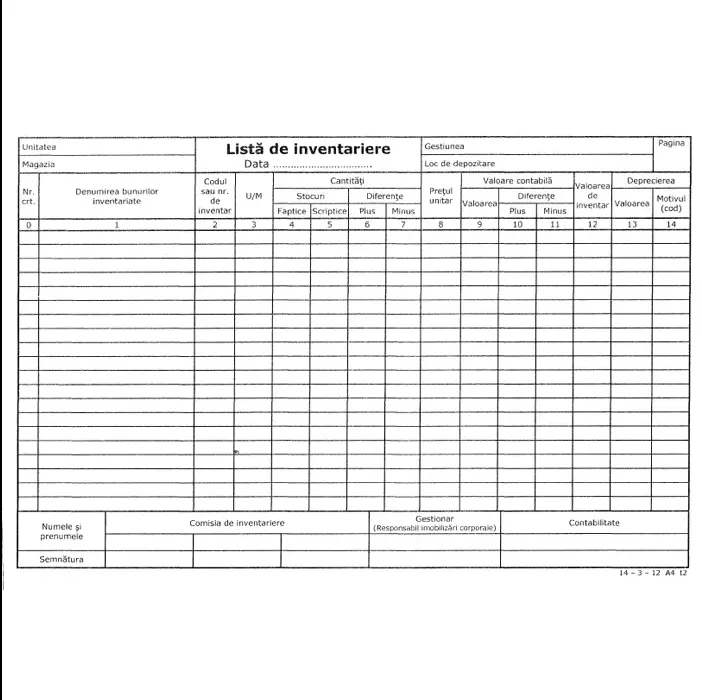 Lista inventar 14 coloane format A4 orientare vedere 100 file lisinv1 ...
