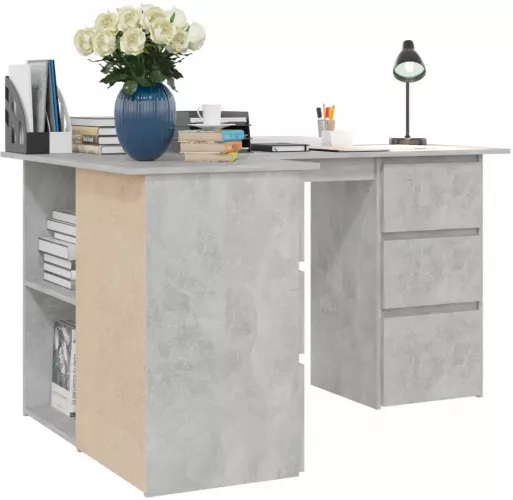 Birou de colt gri beton 145 x 100 x 76 cm PAL la CEL.ro