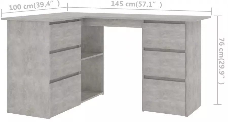 Birou de colt gri beton 145 x 100 x 76 cm PAL la CEL.ro