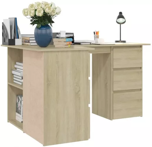 Birou de colt stejar Sonoma 145 x 100 x 76 cm PAL la CEL.ro