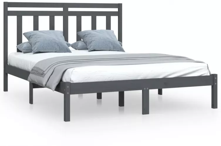 Cadru de pat gri 160x200 cm lemn masiv la CEL.ro