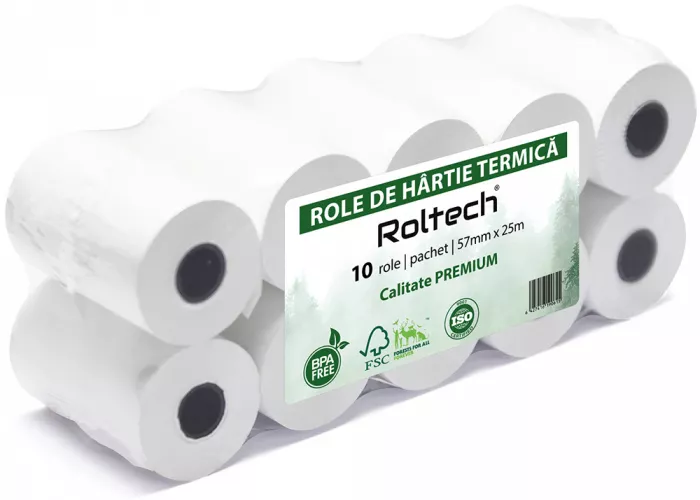 Role hartie termica ROLTECH 57mm x 25m non-BPA 10 role/pachet 6427416190615 - cel.ro
