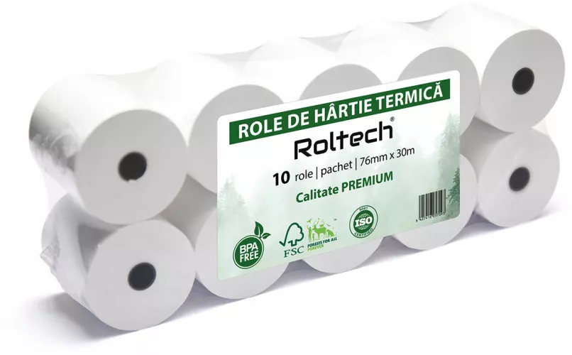 Role hartie termica ROLTECH 76mm x 30m non-BPA 10 role/pachet 6427416057093 - cel.ro