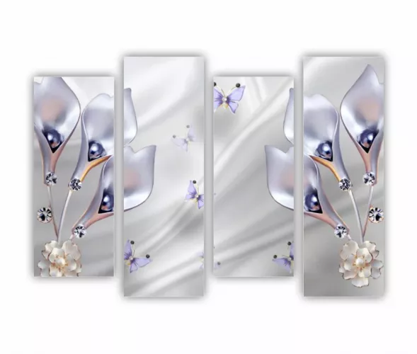 Set 4 Tablouri Multicanvas 3D illustration of beautiful flowers 0770 ...