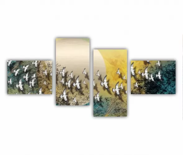 Set 4 Tablouri Multicanvas Pasari care zboara peste luna - arta ...