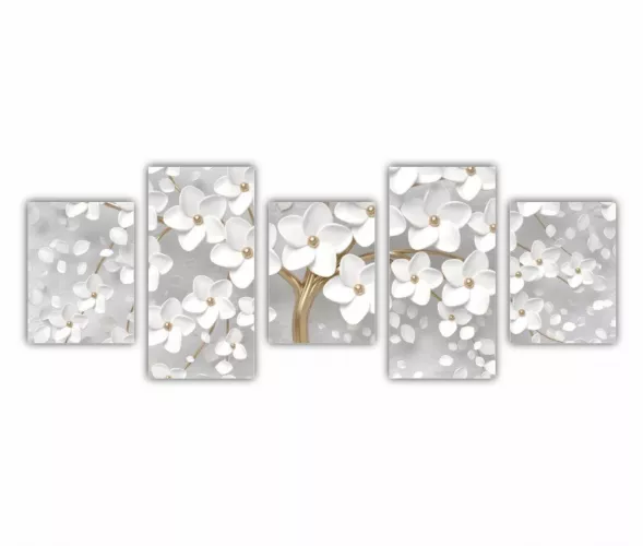 Set 5 Tablouri Multicanvas Flori 3D 0512 150X60 cm C24-0512-B-5-150X60 ...