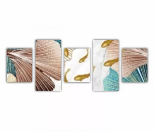 Set 5 Tablouri Multicanvas Ilustratie 3D a unui banc de pesti de aur in rau