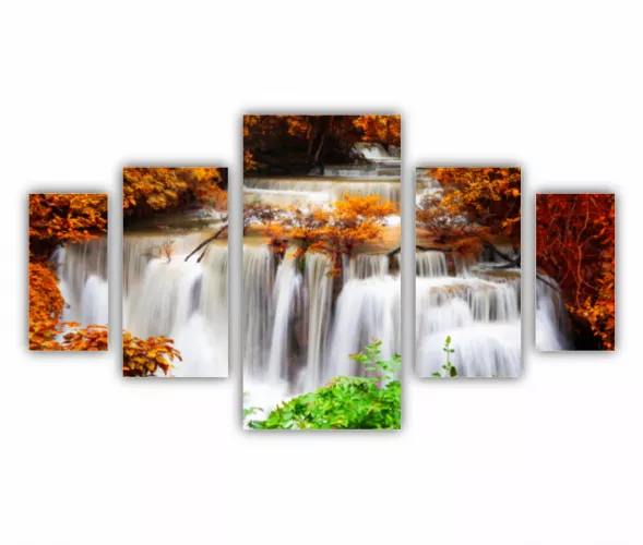 Set 5 Tablouri Multicanvas Vedere a cascadelor din Thailanda in sezonul ...