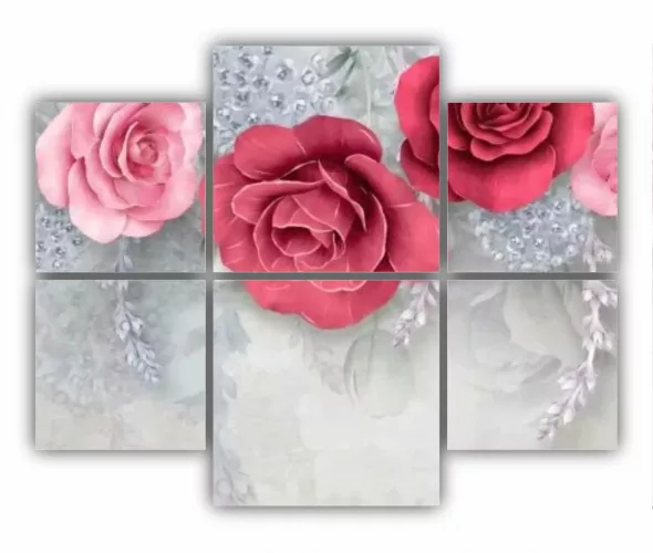 Set 6 Tablouri Multicanvas fundal floral modern ilustratie 3D 2 0685 ...