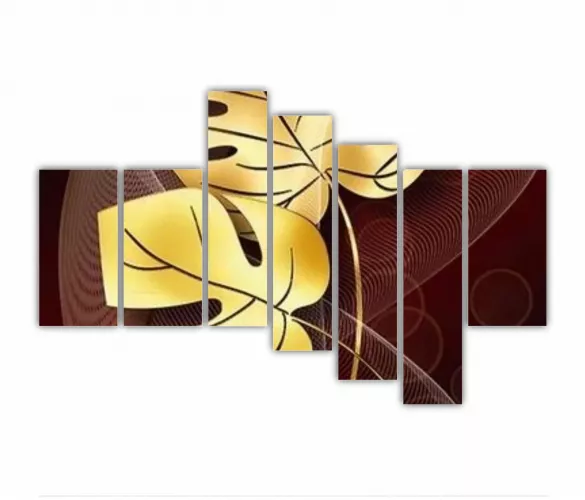 Set 7 Tablouri Multicanvas Ilustratie 3D a frunzelor de aur de lux 0722 ...