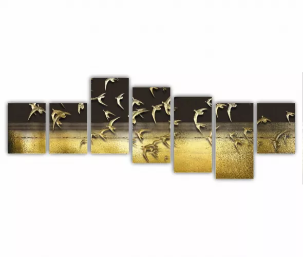 Set 7 Tablouri Multicanvas Ilustratie 3D a stolului de pasari care zboara pe - cel.ro