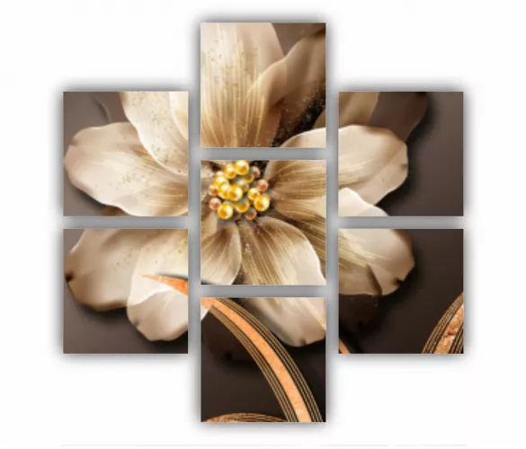 Set 7 Tablouri Multicanvas Ilustratie 3D a unei flori de aur de lux ...