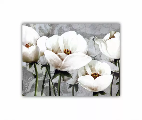 Tablou Canvas 1 piesa Bujori albi pe fundal gri 0814 120X90 cm - cel.ro