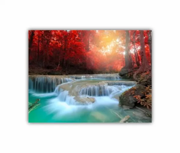 Tablou Canvas 1 piesa Cascada frumoasa cu raze de soare in padure ...