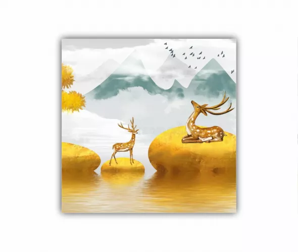 Tablou Canvas 1 piesa Pictura abstracta de peisaj auriu 0632 60X60 cm ...