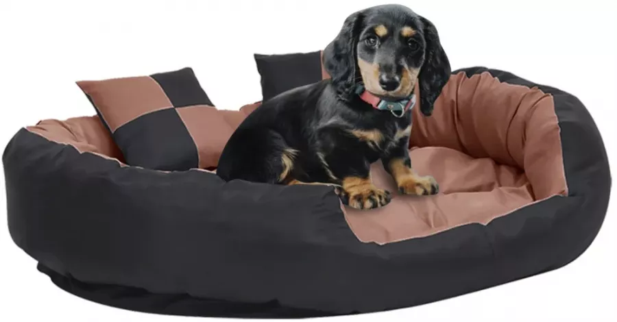 Perna reversibila lavabila pt caini negru/maro 110x80x23 cm 171221 - cel.ro