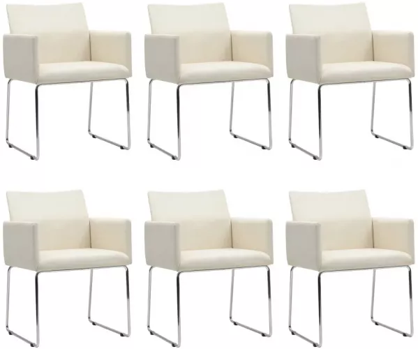 Scaune de bucatarie 6 buc. alb cu aspect de panza textil 275583 - cel.ro