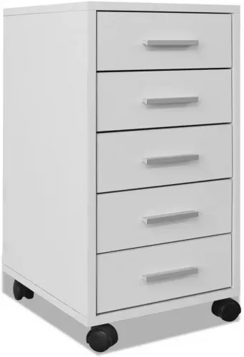 Dulap de birou cu rotile si 5 sertare alb 243064 - cel.ro
