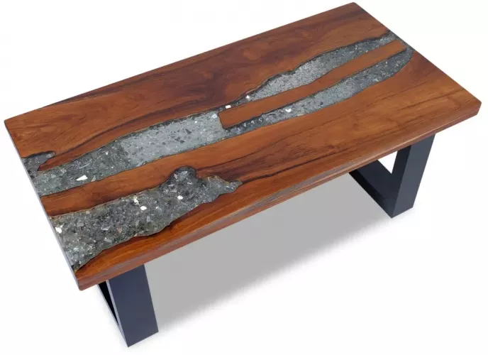 Masuta de cafea lemn de tec cu rasina 100x50 cm 243467 - cel.ro