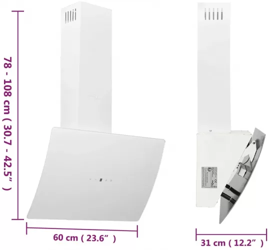 Hota de perete alb 60 cm otel si sticla securizata 51672 - cel.ro