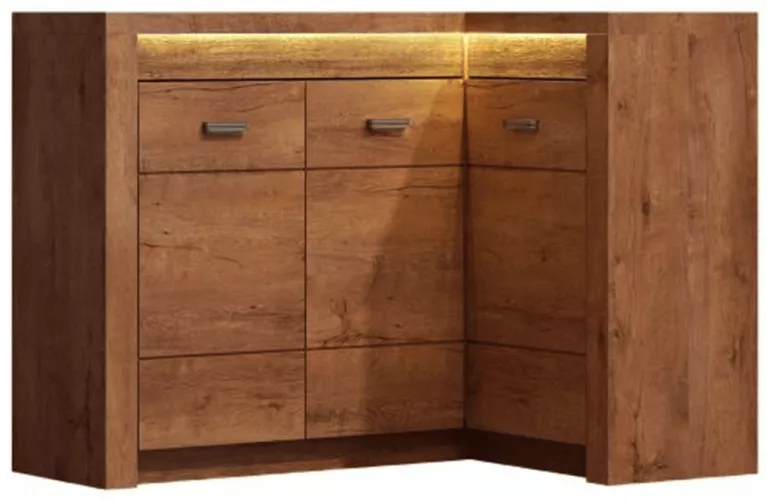 Comoda de colt din pal maro frasin deschis Infinity 131x42x103.5 cm ...