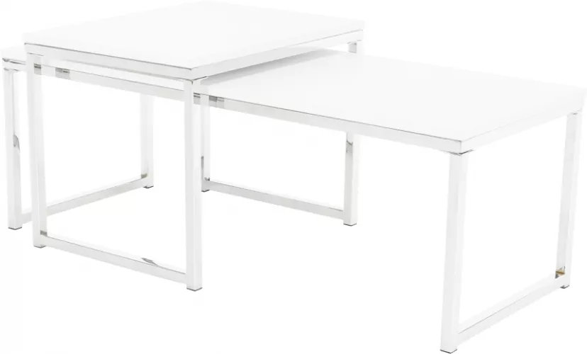 Set 2 masute cafea mdf alb mat picioare crom Magno 100x40x35 cm ...