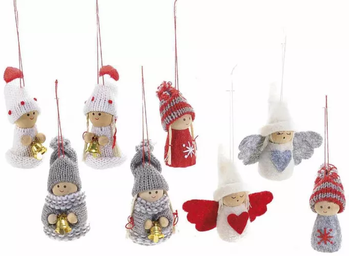 Set 8 ornamente brad din textil model Ingeri 3x7 cm A56.24.53 - cel.ro