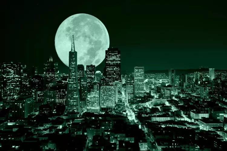 Tablou DualView Startonight Luna plina peste oras luminos in intuneric ...