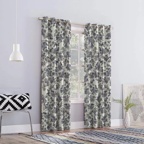 Set draperii blackout model floral cu inele negre Madison 250x215 cm ...