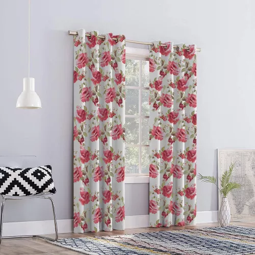 Set draperii blackout model floral cu inele gri Madison 200x260 cm ...