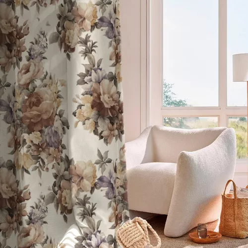 Set draperii blackout model floral cu rejansa transparenta cu ate pentru