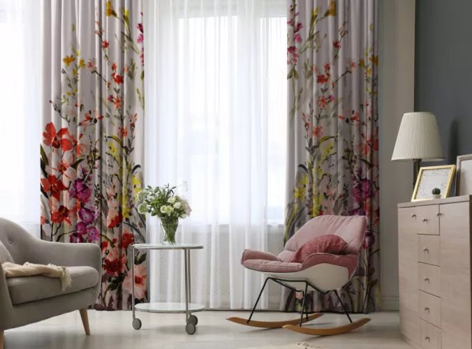 Set draperii dim-out model floral cu rejansa din bumbac tip fagure Madison
