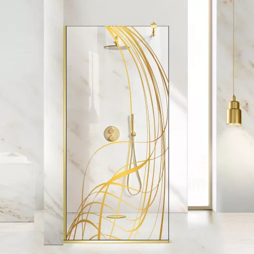 Paravan dus walk-in Aqua Roy Gold Lava auriu 80x195 cm sticla 8 mm clara