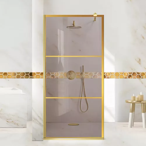 Paravan dus walk-in Aqua Roy Gold Vintage auriu 80x195 cm sticla 8 mm bronz