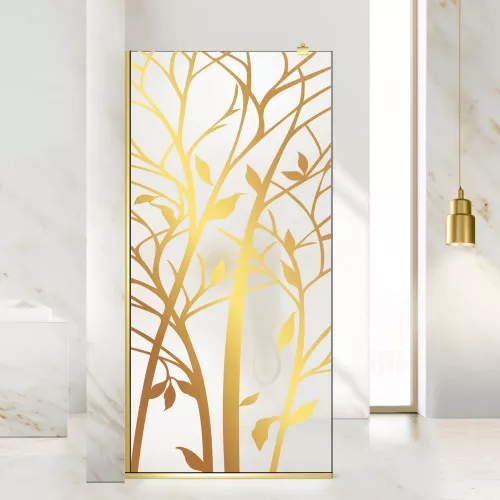 Paravan dus walk-in Aqua Roy Gold Wood auriu 90x195 cm sticla 8 mm mata ...
