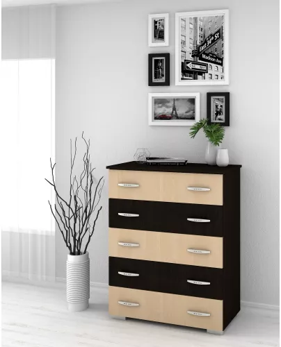 Comoda Alin 5 sertare wenge+mesteacan lamp_758521586 - cel.ro