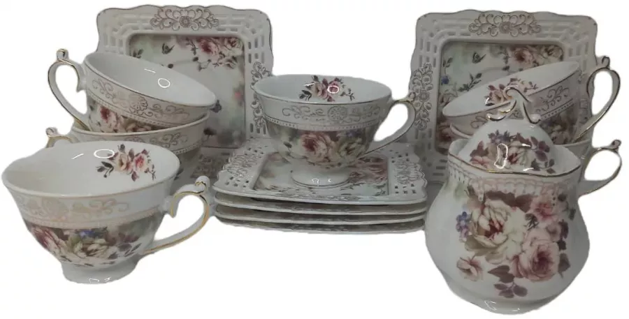 Set de 6 cesti cu 6 farfurioare si zaharnita Malooki Luxury Collection ...