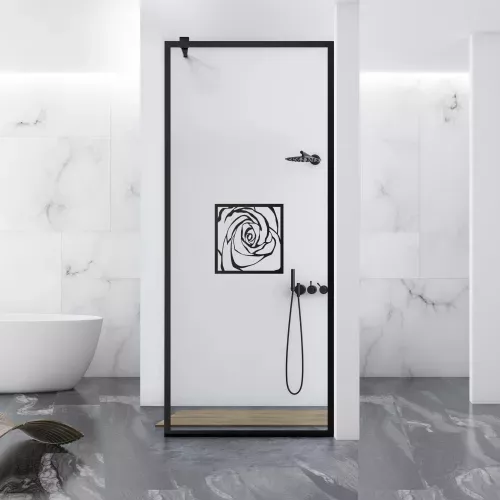 Paravan dus walk-in Aqua Class Black model Rose negru 60x195 cm sticla ...