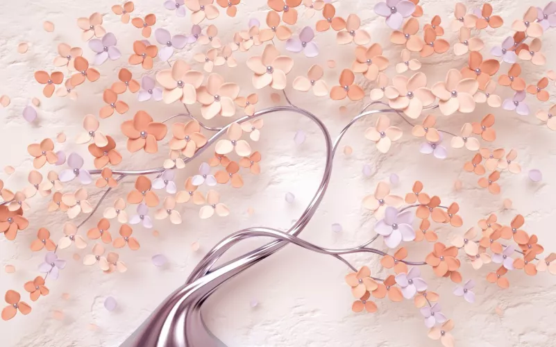 Fototapet de perete autoadeziv si lavabil Pom cu flori crem abstract ...