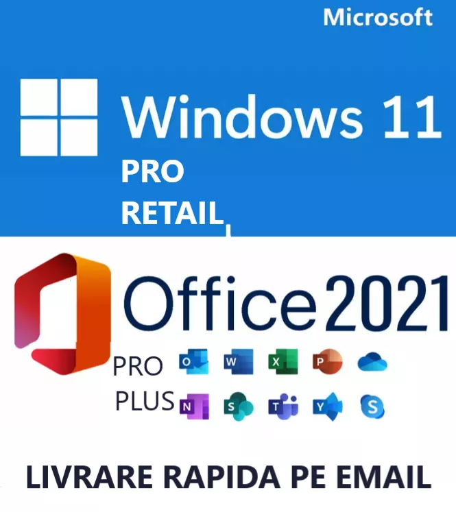 Licenta Windows 11 Pro Retail + Office Pro Plus 2021 Activare permanenta