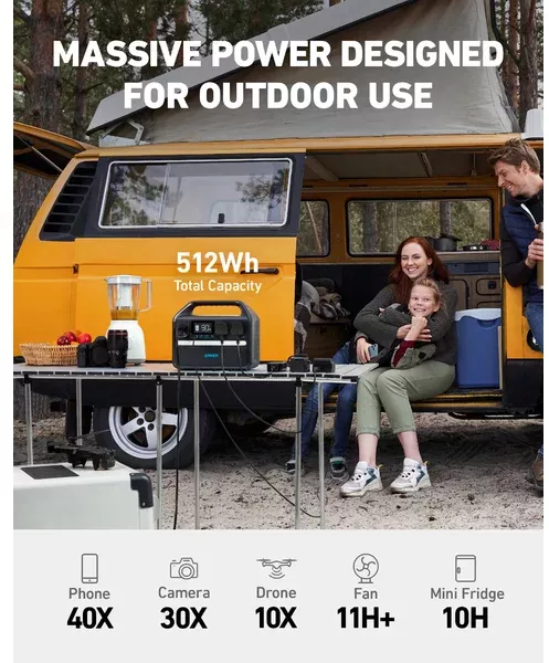 Statie portabila compacta Anker PowerHouse 512Wh 500W 2x AC 60W USB-C ...