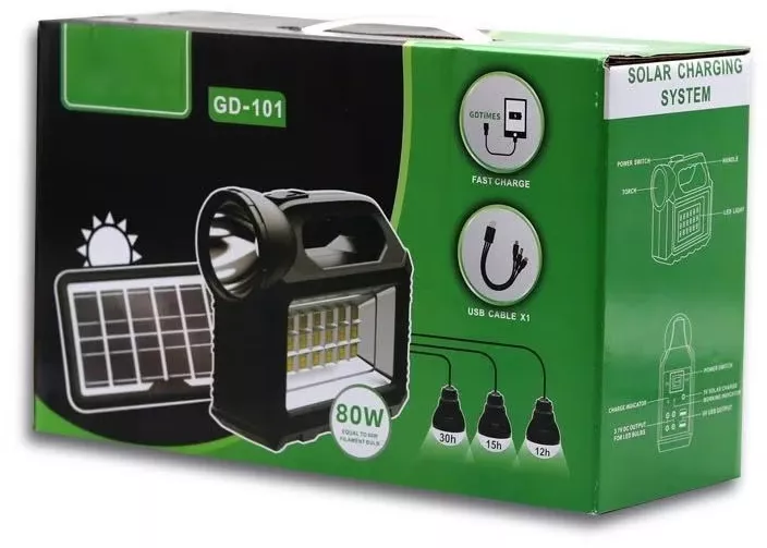 Kit solar lanterna LED cu panou solar 3 becuri incarcare telefon gd101 - cel.ro