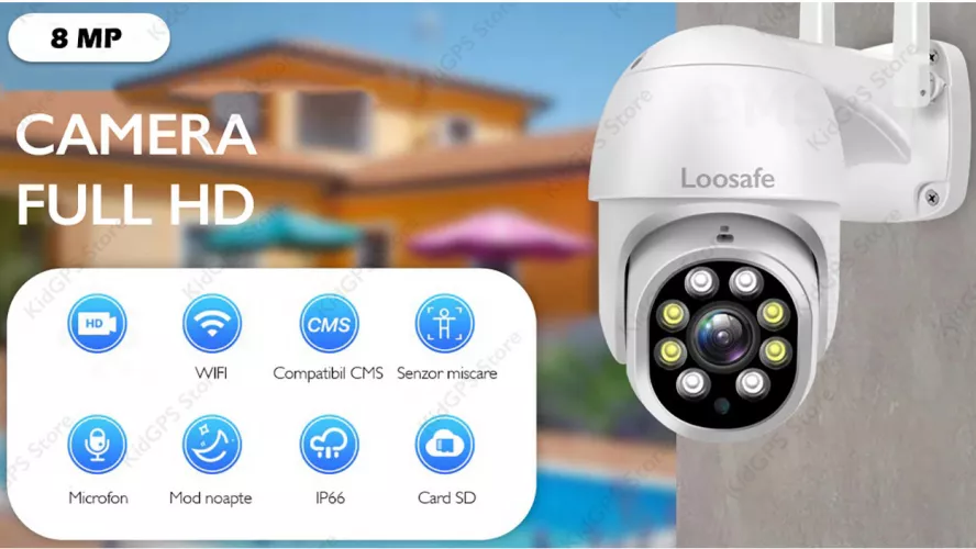 Camera de supraveghere WIFI Loosafe 80XP Max 8MP Ultra HD 4K 4X zoom ...