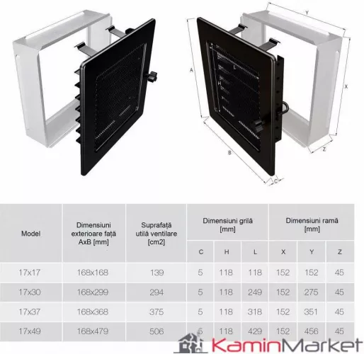 Grila semineu 17x49 Jaluzea - Grafit kvbk_263305620 - cel.ro