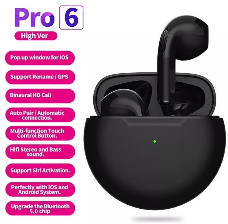 Casti audio wireless Pro 6 Bluetooth 5.0 Earbuds cu control touch ...