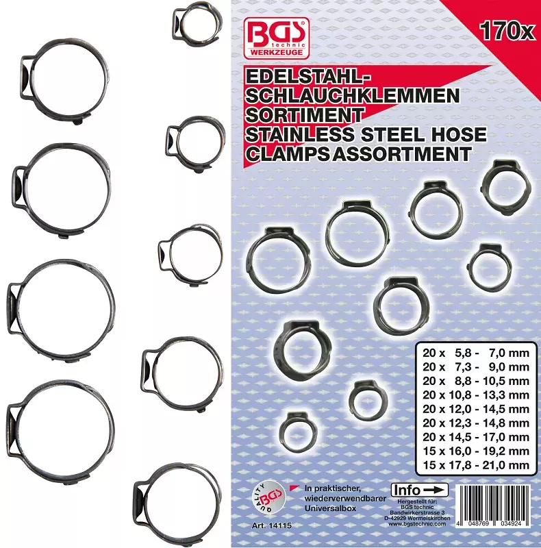 Trusa cu coliere pentru sertizat furtune BGS-14115 - cel.ro